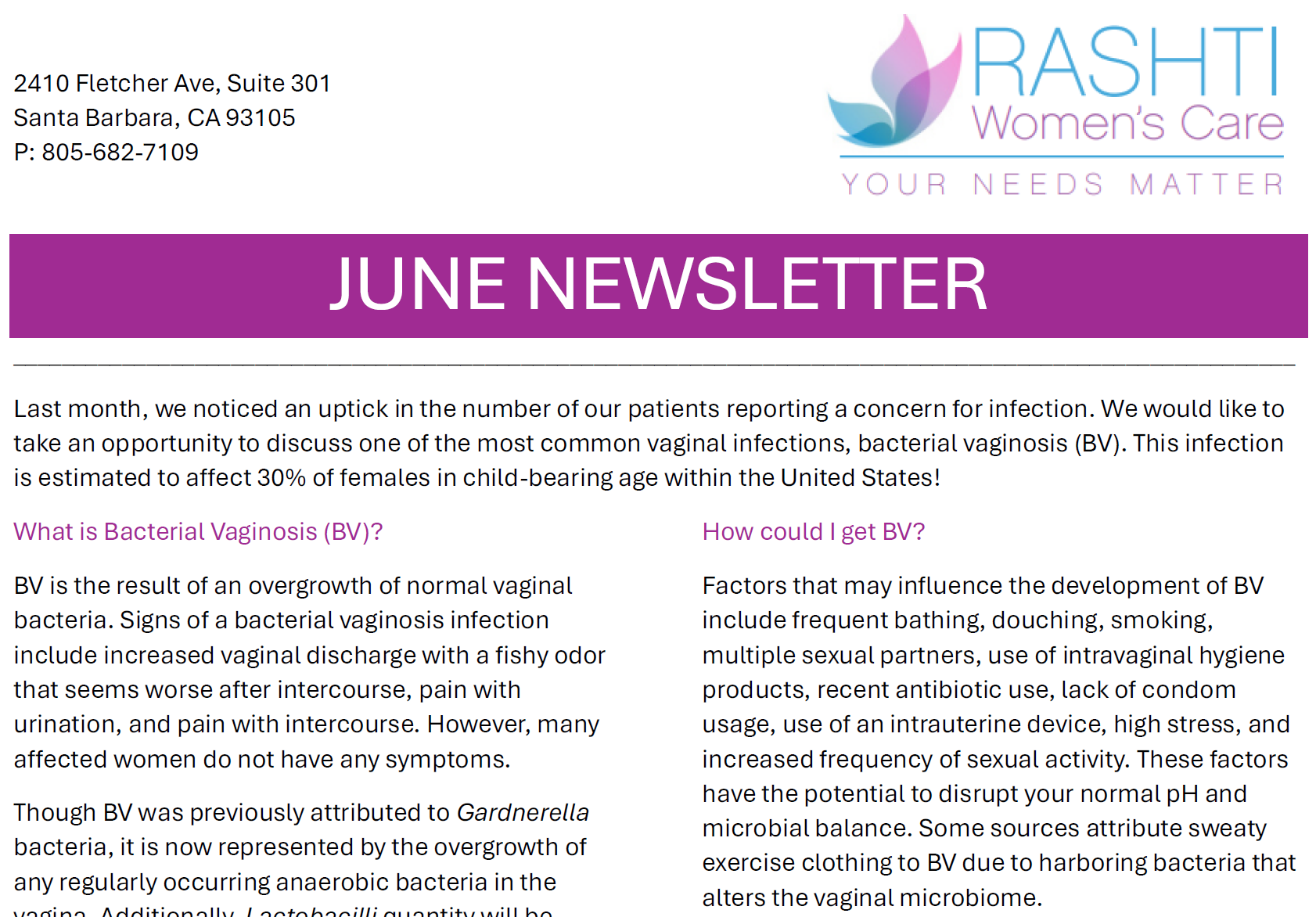 “June 2024 Newsletter - Rashti Women's Care